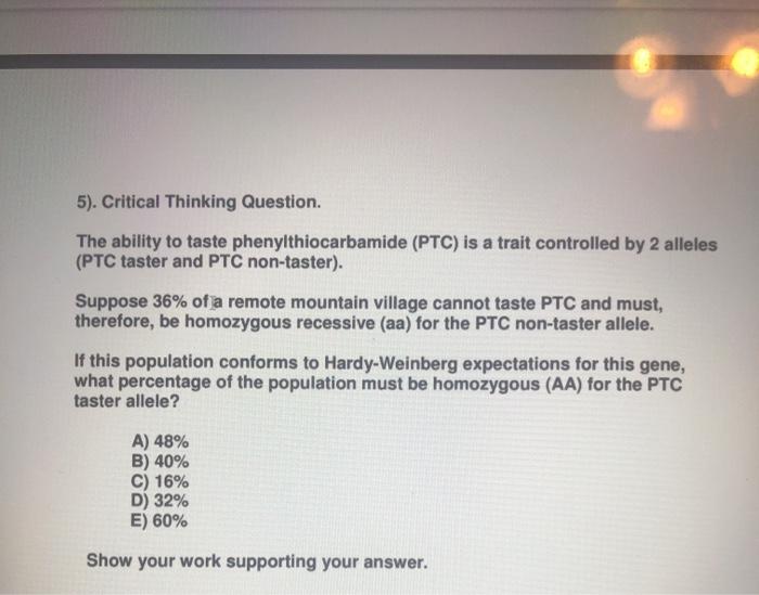 Solved 5). Critical Thinking Question. The ability to taste | Chegg.com