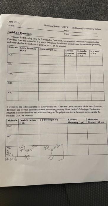 Solved Report Sheet 6 Class 1. Couplete the following table | Chegg.com