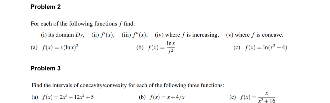 Solved Problem 2For each of the following functions f | Chegg.com