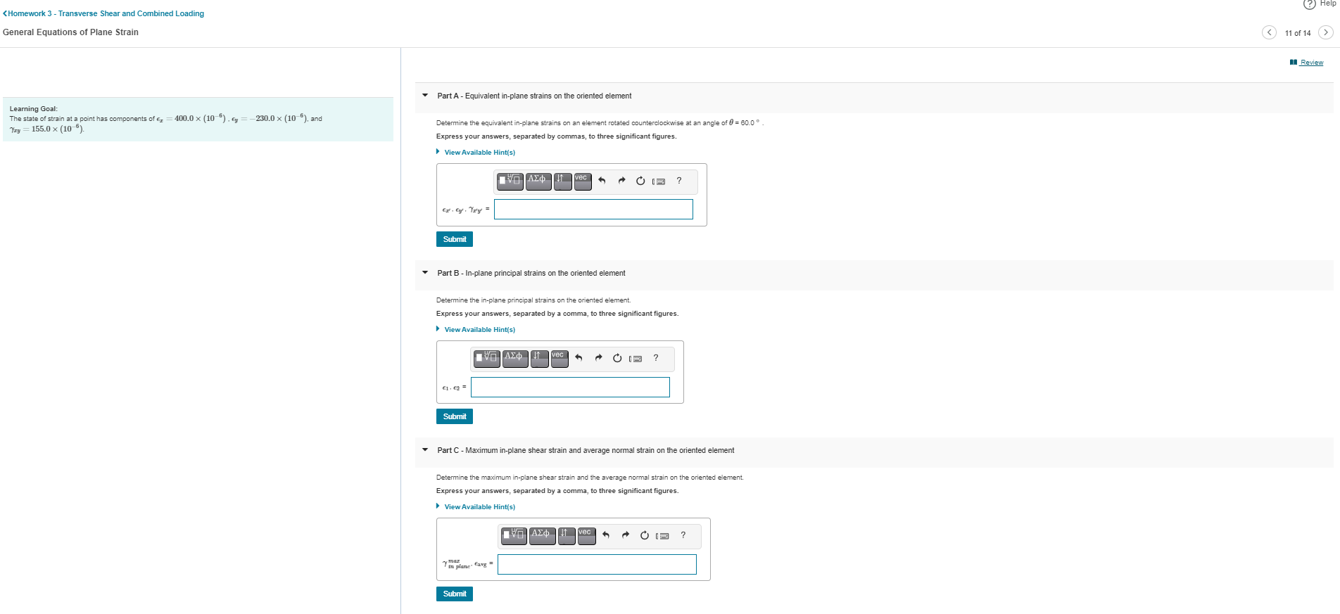 Solved Part B - ﻿In-plane principal strains on the oriented | Chegg.com