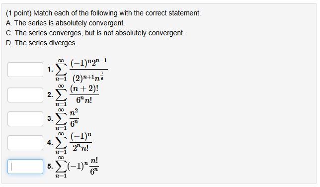 Solved (1 ﻿point) ﻿Match each of ﻿the following with the | Chegg.com