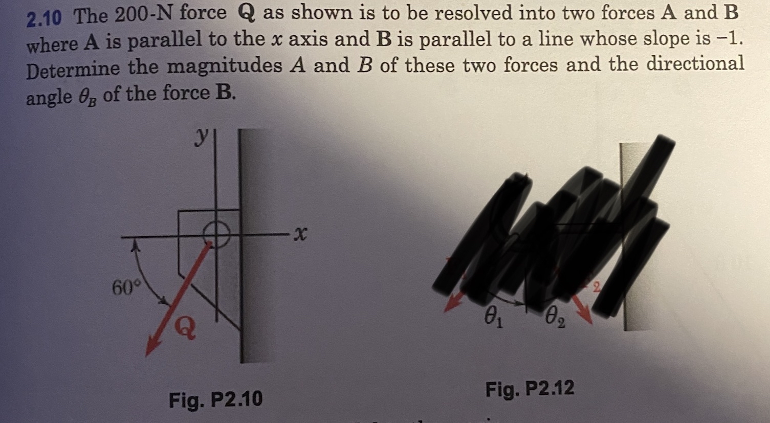 Solved 2.10 ﻿The 200-N ﻿force Q ﻿as shown is to be resolved | Chegg.com