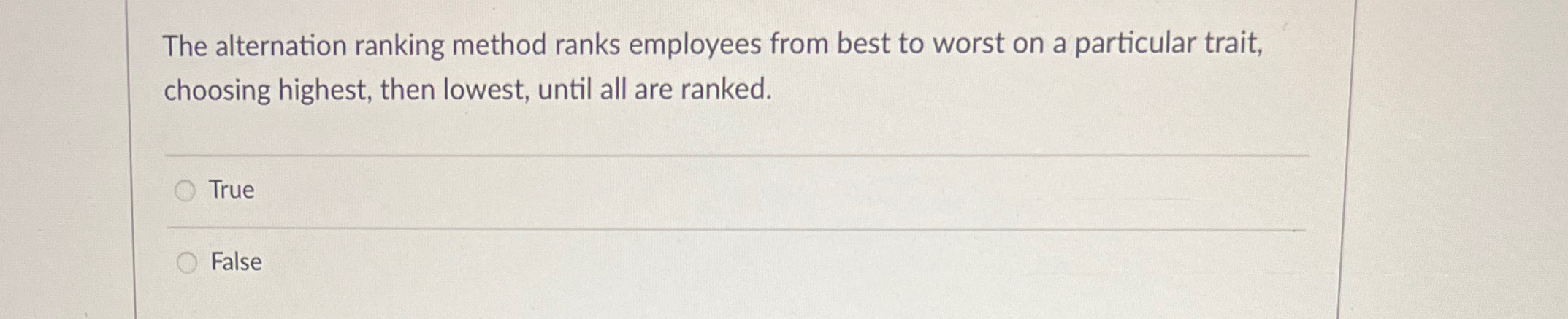 Solved The alternation ranking method ranks employees from | Chegg.com