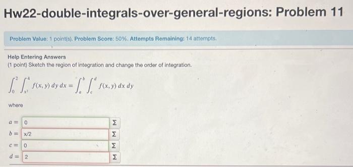 Solved Hw22-double-integrals-over-general-regions: Problem | Chegg.com
