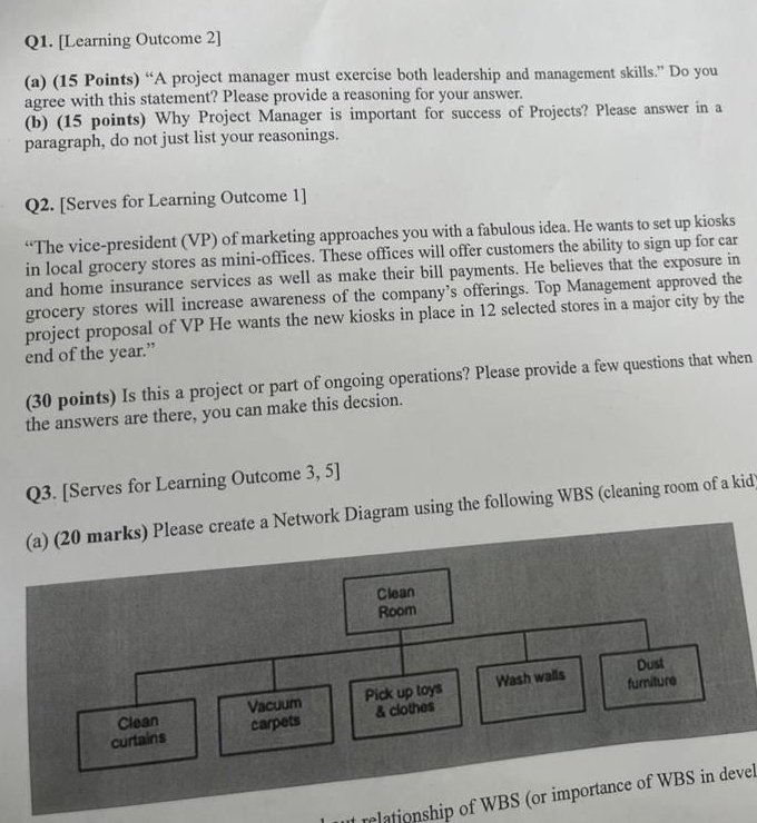 Solved Q1. [Learning Outcome 2](a) (15 ﻿Points) ﻿"A project | Chegg.com