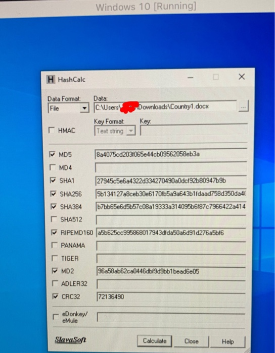 Solved Windows 10 [Running] H HashCalc x Data Format: File | Chegg.com