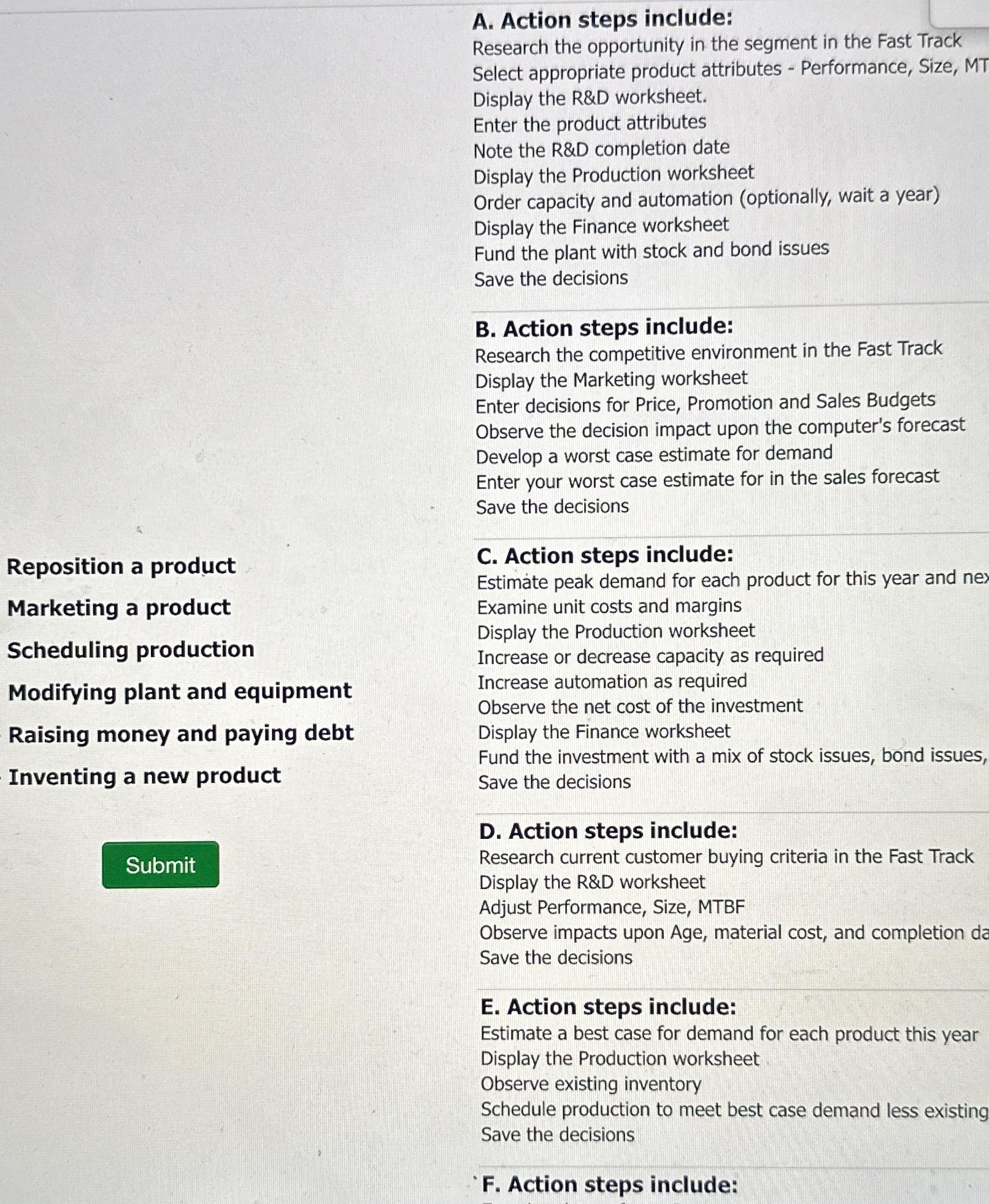 Solved A. ﻿Action steps include:Research the opportunity in | Chegg.com