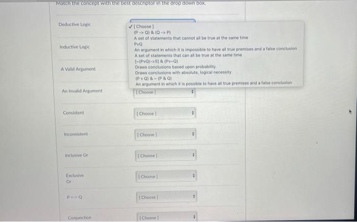 Solved Match the concept with the best descriptor in the | Chegg.com