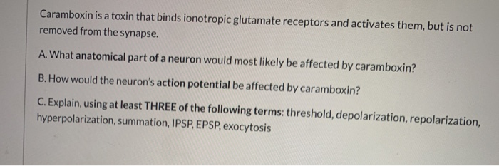 Solved Caramboxin is a toxin that binds ionotropic glutamate | Chegg.com
