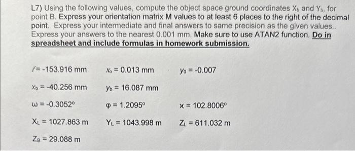 Solved L7) Using the following values, compute the object | Chegg.com