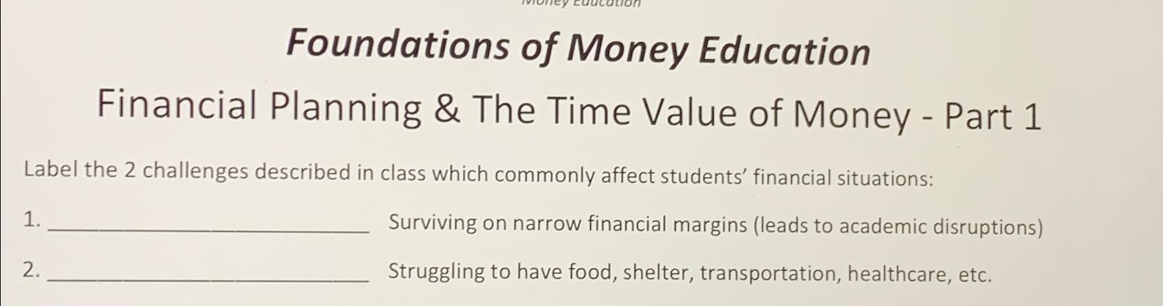 Solved Foundations of Money EducationFinancial Planning & | Chegg.com