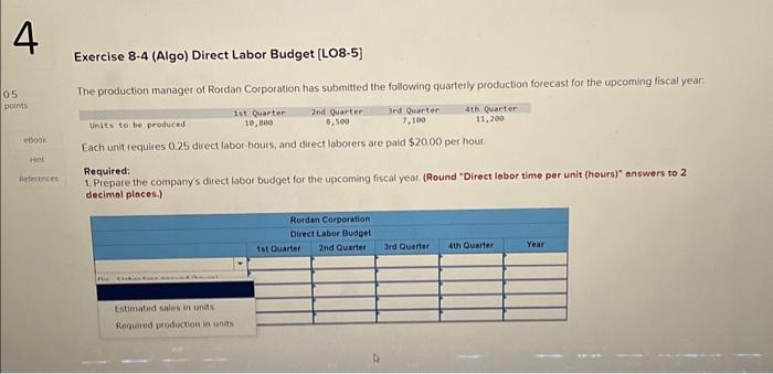 Solved Exercise 8-4 (Algo) Direct Labor Budget [LO8-5] The | Chegg.com