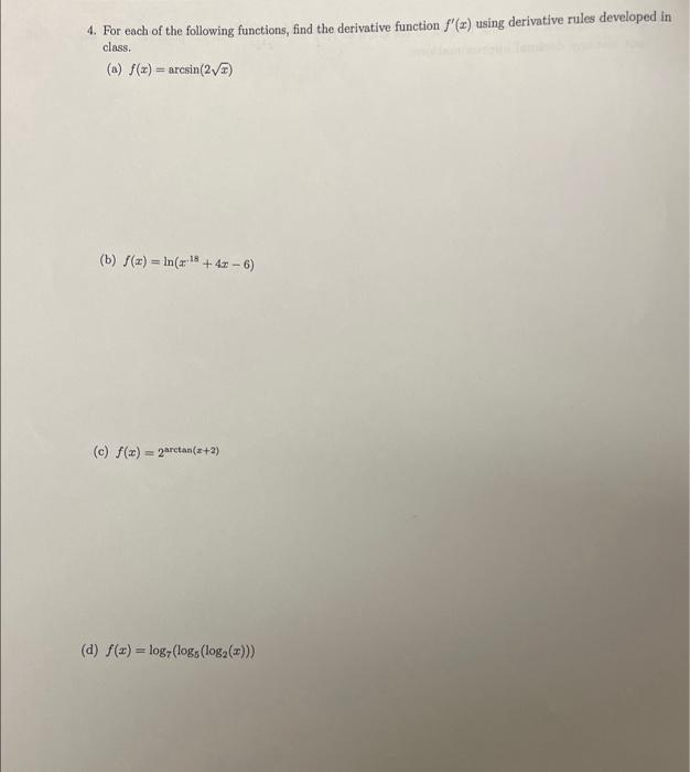 Solved 4. For each of the following functions, find the | Chegg.com