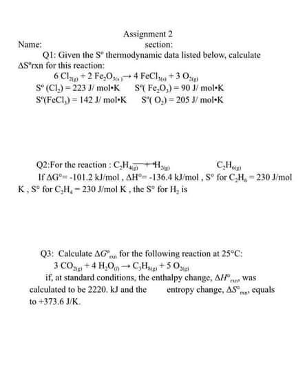Solved Assignment 2 Name: section: QI: Given the | Chegg.com