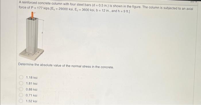 Solved A reinforced concrete column with four steel bars ( | Chegg.com