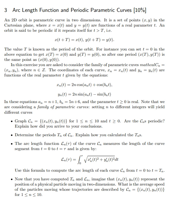 Solved 3 ﻿Arc Length Function and Periodic Parametric Curves | Chegg.com