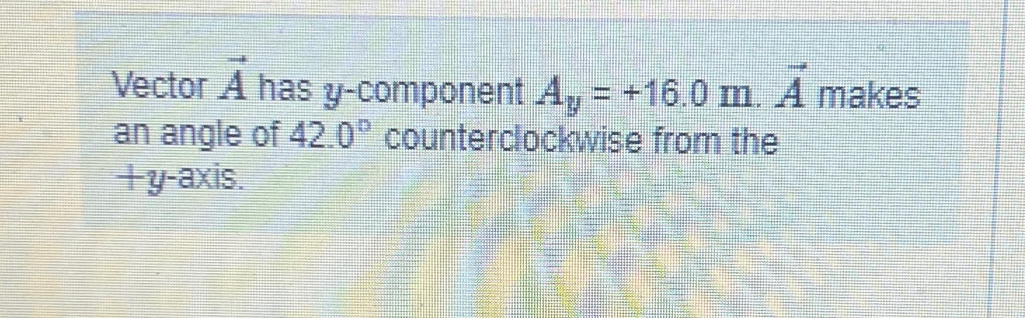 Solved Vector vec(A) ﻿has y-component Ay=+16.0m.vec(A) | Chegg.com