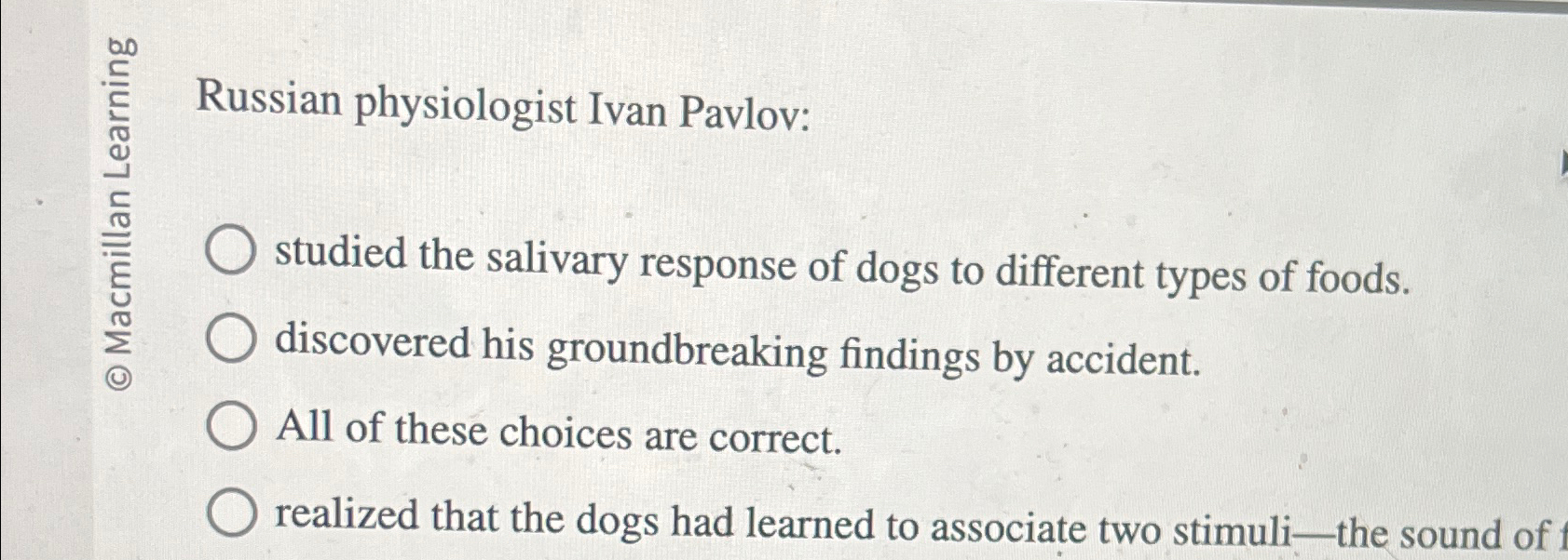 Solved Russian physiologist Ivan Pavlov:studied the salivary | Chegg.com