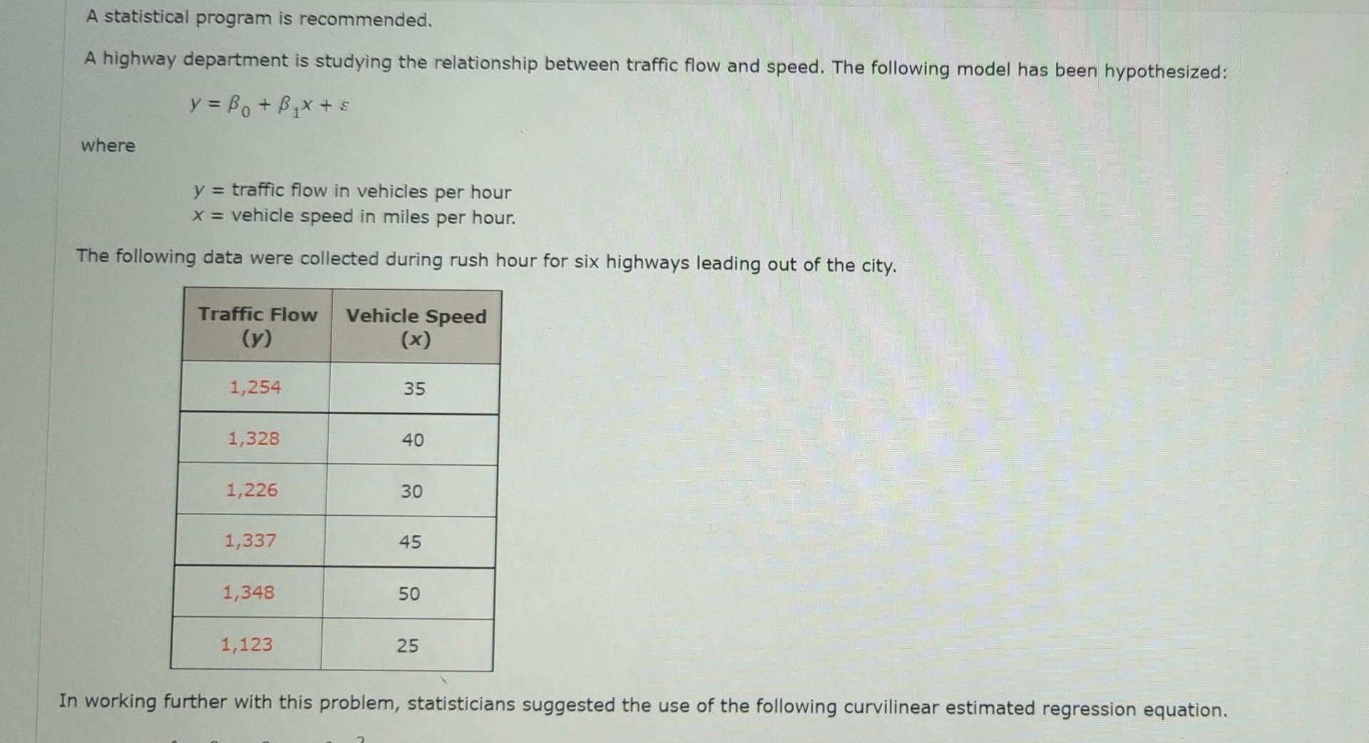 Solved A statistical program is recommended. A highway | Chegg.com