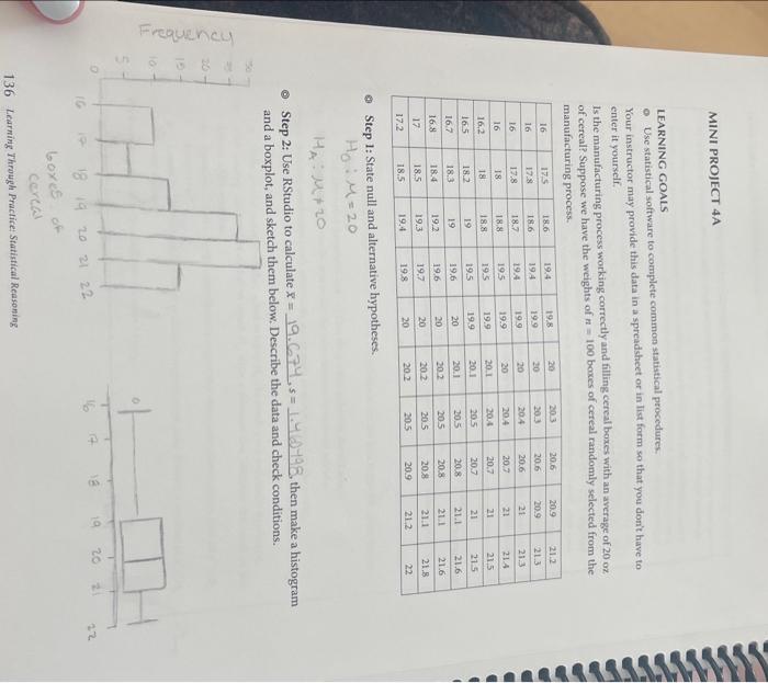LEARNING GOALS - Use statistical software to complete | Chegg.com