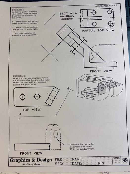 Solved AUXILIARY VIEWS SECT AGA Auxillary section PROMEM 1 A | Chegg.com