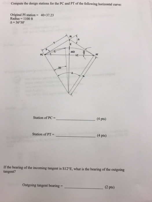Solved Compute the design stations for the PC and PT of the | Chegg.com