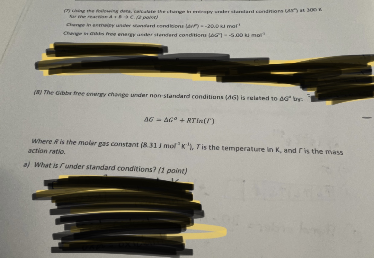 Solved (7) ﻿Using the following data, calculate the change | Chegg.com