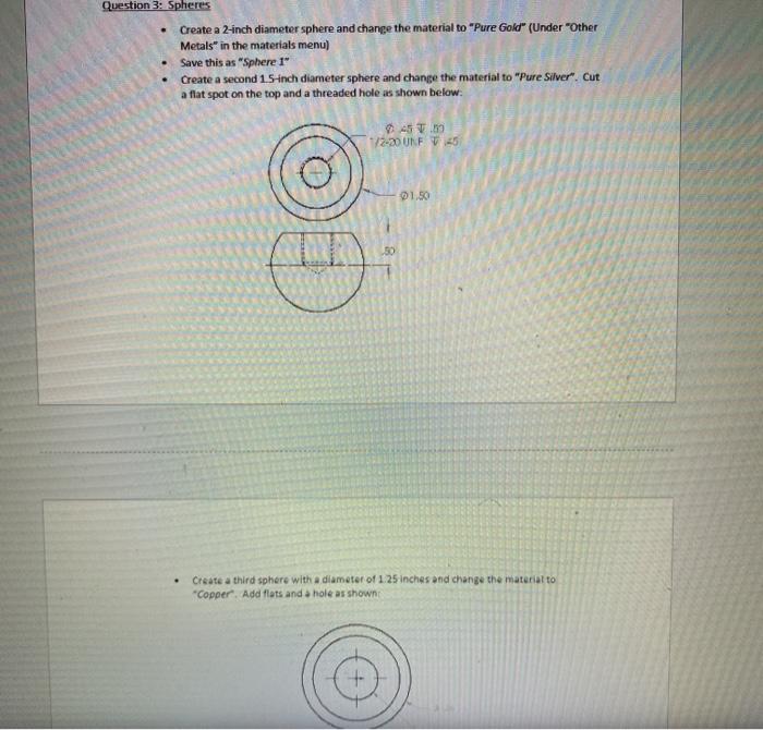 Solved Question 3: Spheres Create a 2-inch diameter sphere | Chegg.com