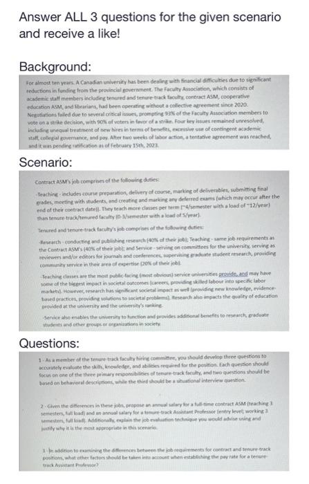 Solved Answer ALL 3 questions for the given scenario and | Chegg.com