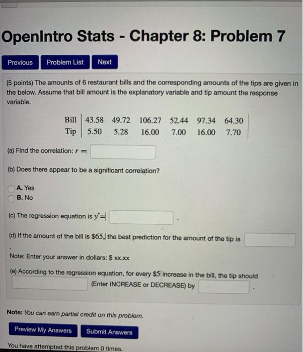 Solved OpenIntro Stats - Chapter 8: Problem 7 Previous | Chegg.com