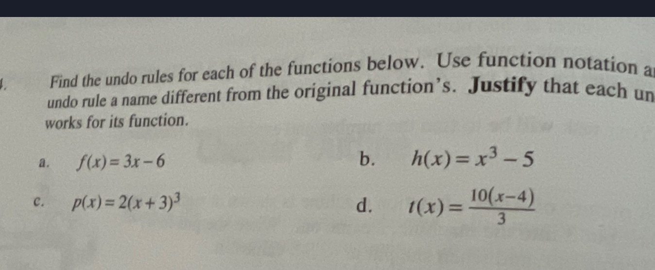 Solved Find the undo rules for each of the functions below. | Chegg.com