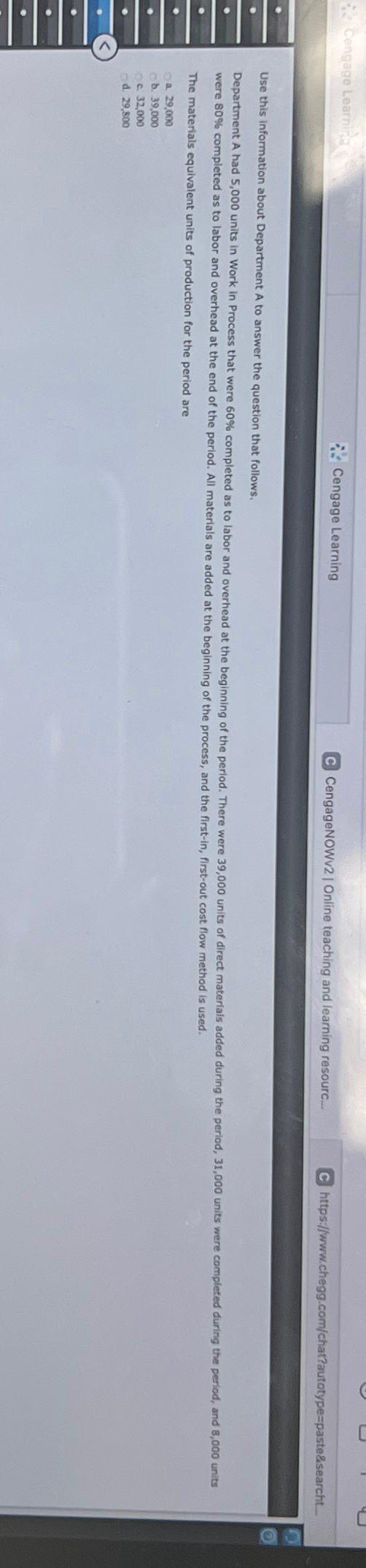 Solved Use this information about Department A ﻿to answer | Chegg.com