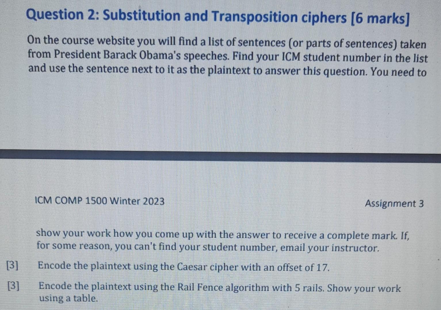 Question 2: Substitution and Transposition ciphers [6 | Chegg.com