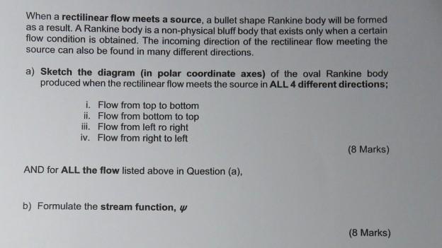 Solved When a rectilinear flow meets a source, a bullet | Chegg.com