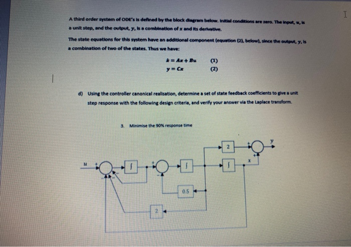 Solved A third order system of ODE's is defined by the block | Chegg.com