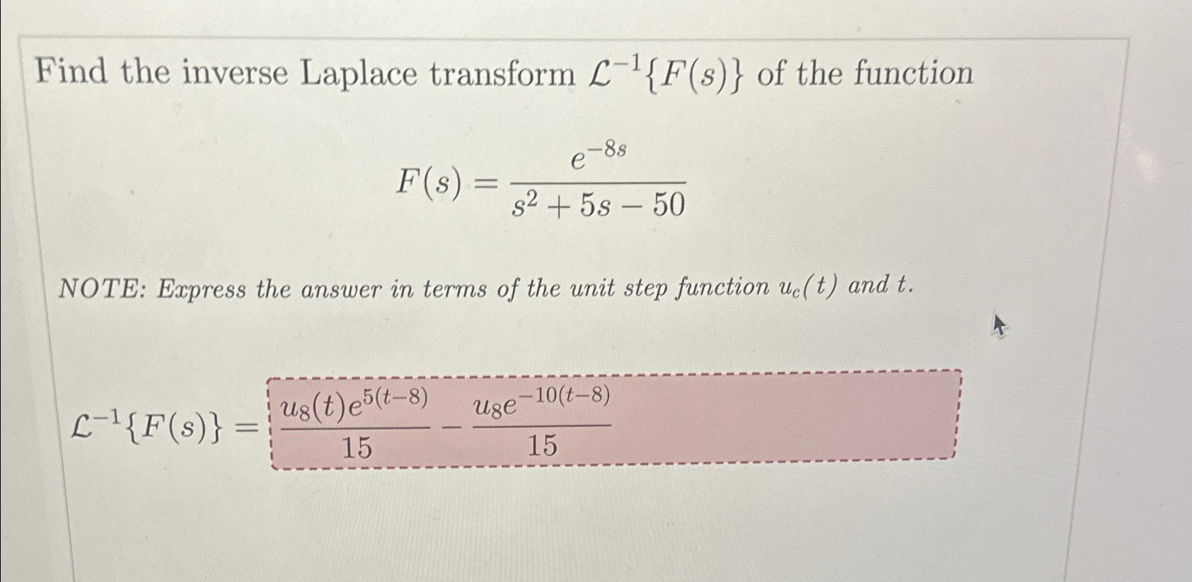 Solved Find the inverse Laplace transform L-1{F(s)} ﻿of the | Chegg.com