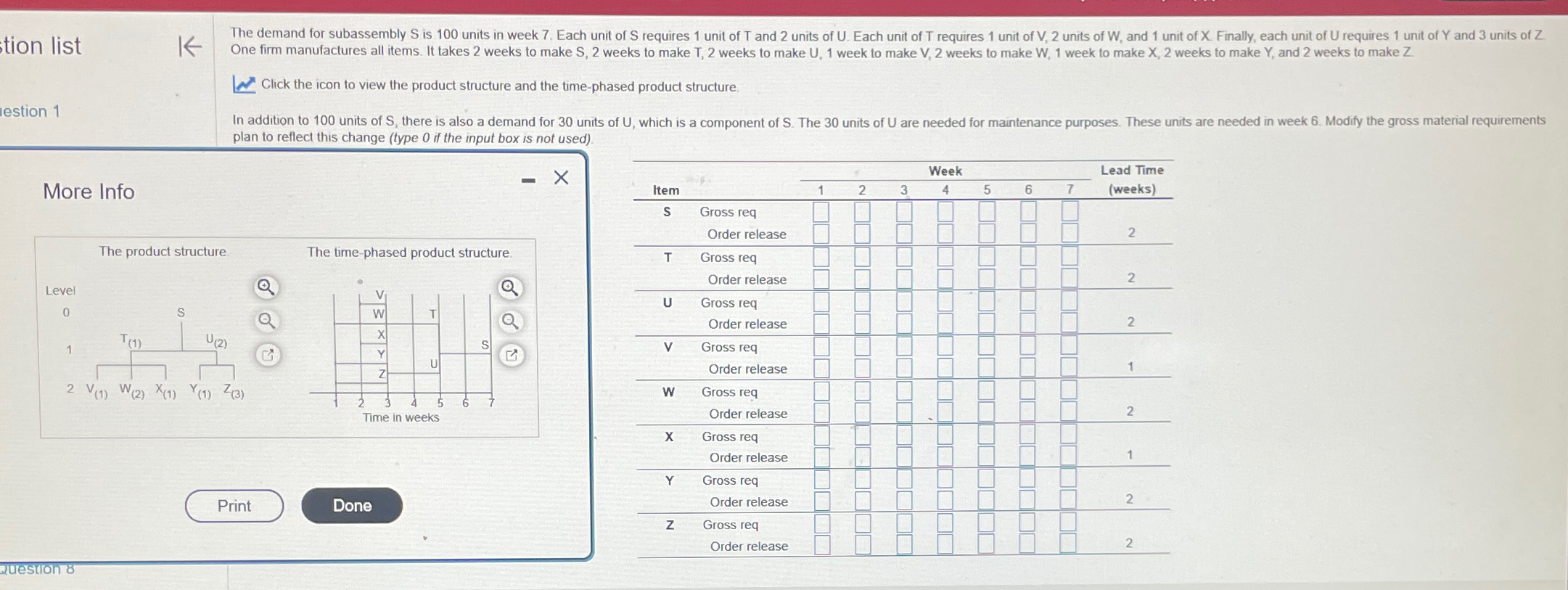 Solved tion listClick the icon to view the product structure | Chegg.com