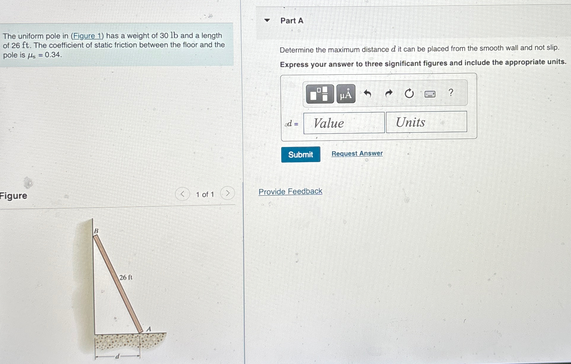Solved The uniform pole in (Figure 1) ﻿has a weight of 30lb | Chegg.com