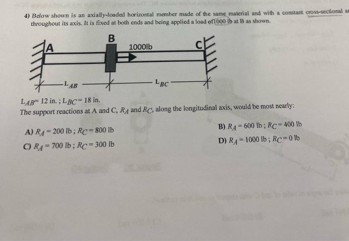 Solved 4) Below shown is an axially-loaded horizontal member | Chegg.com