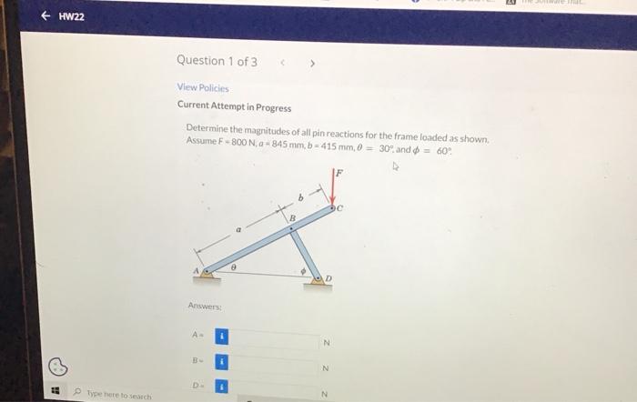 Solved Determine The Magnitudes Of All Pin Reactions For The