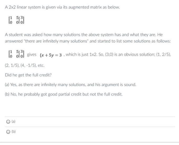 Solved A 2×2 linear system is given via its augmented matrix | Chegg.com