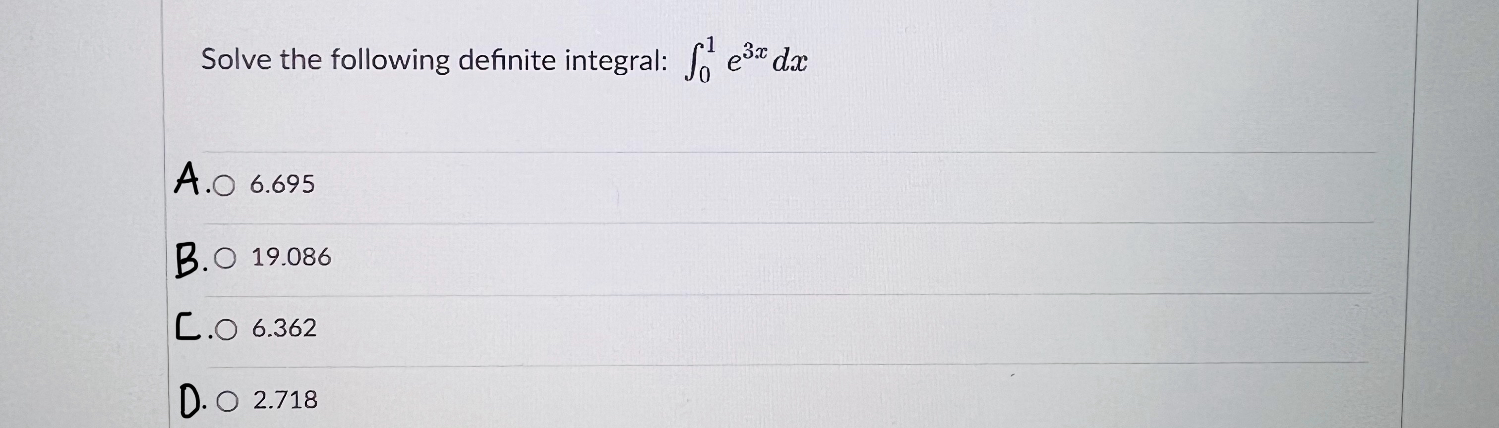 Solved Solve the following definite integral: | Chegg.com