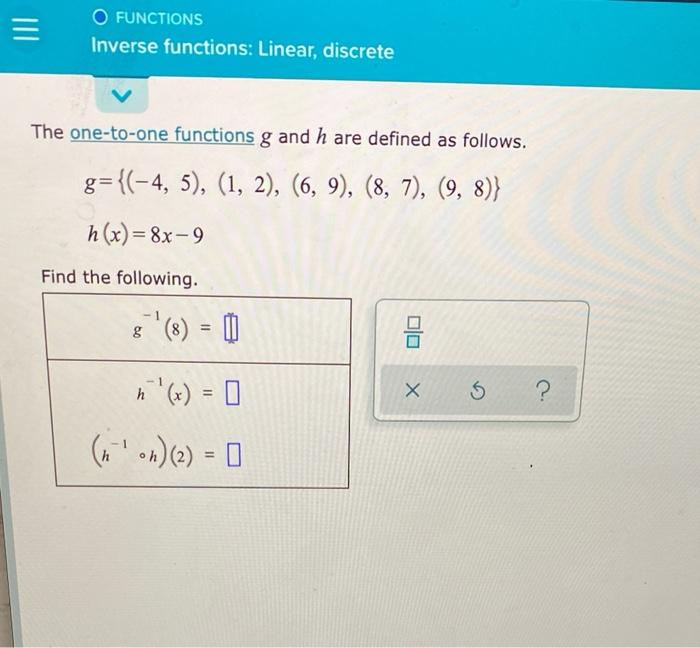 Solved O FUNCTIONS Inverse functions: Linear, discrete The | Chegg.com