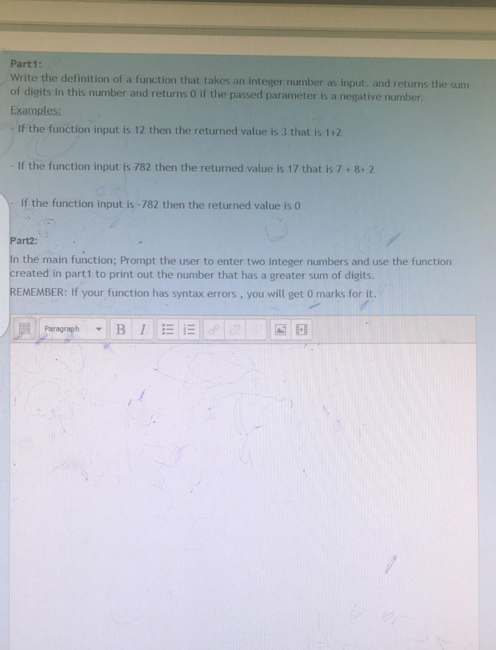 Solved Part1: Write the definition of a function that takes | Chegg.com