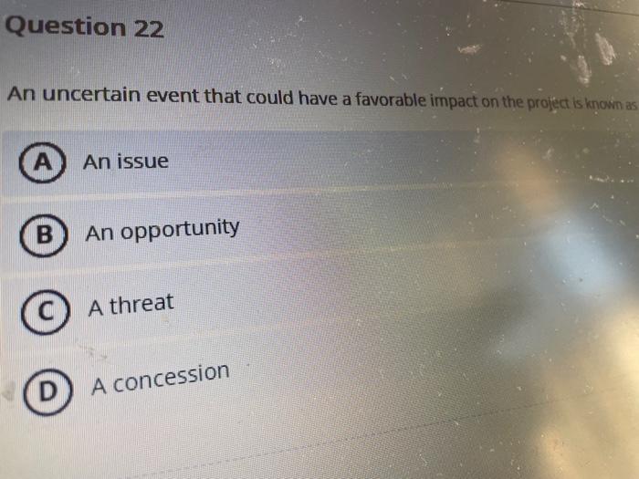 Solved An uncertain event that could have a favorable impact | Chegg.com