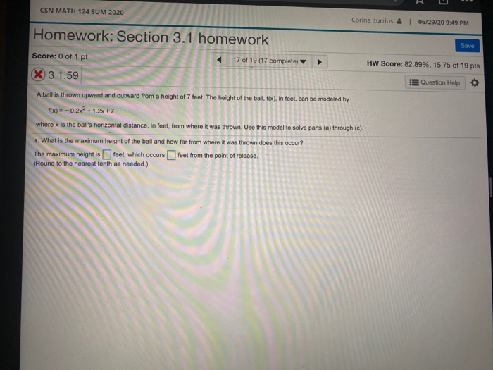 Solved CSN MATH 124 SUM 2020 Corina iturrios & 06/29/20 9:49 | Chegg.com