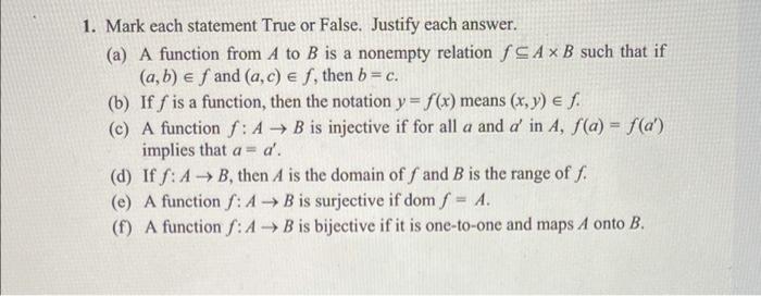 Solved 1. Mark each statement True or False. Justify each | Chegg.com