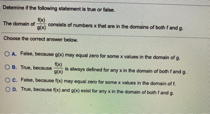 Solved Detemine if the following statement is true or false. | Chegg.com