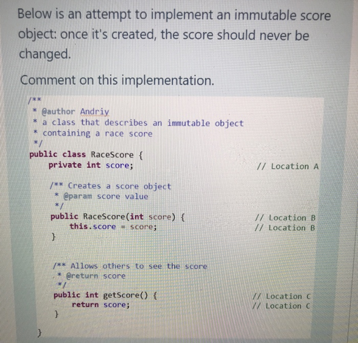 Solved Below is an attempt to implement an immutable score | Chegg.com