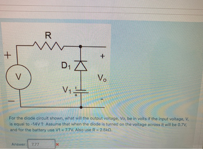 Solved V1 = For the diode circuit shown, what will the | Chegg.com